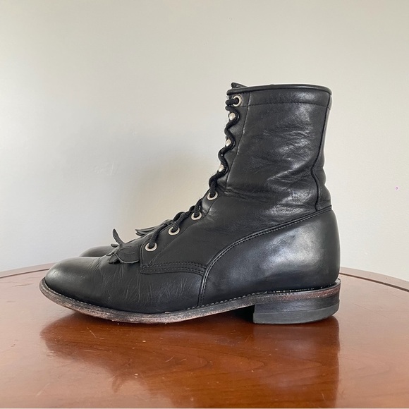 Justin Boots | Shoes | Justin Boots Black Leather Laceup Womens Boots ...